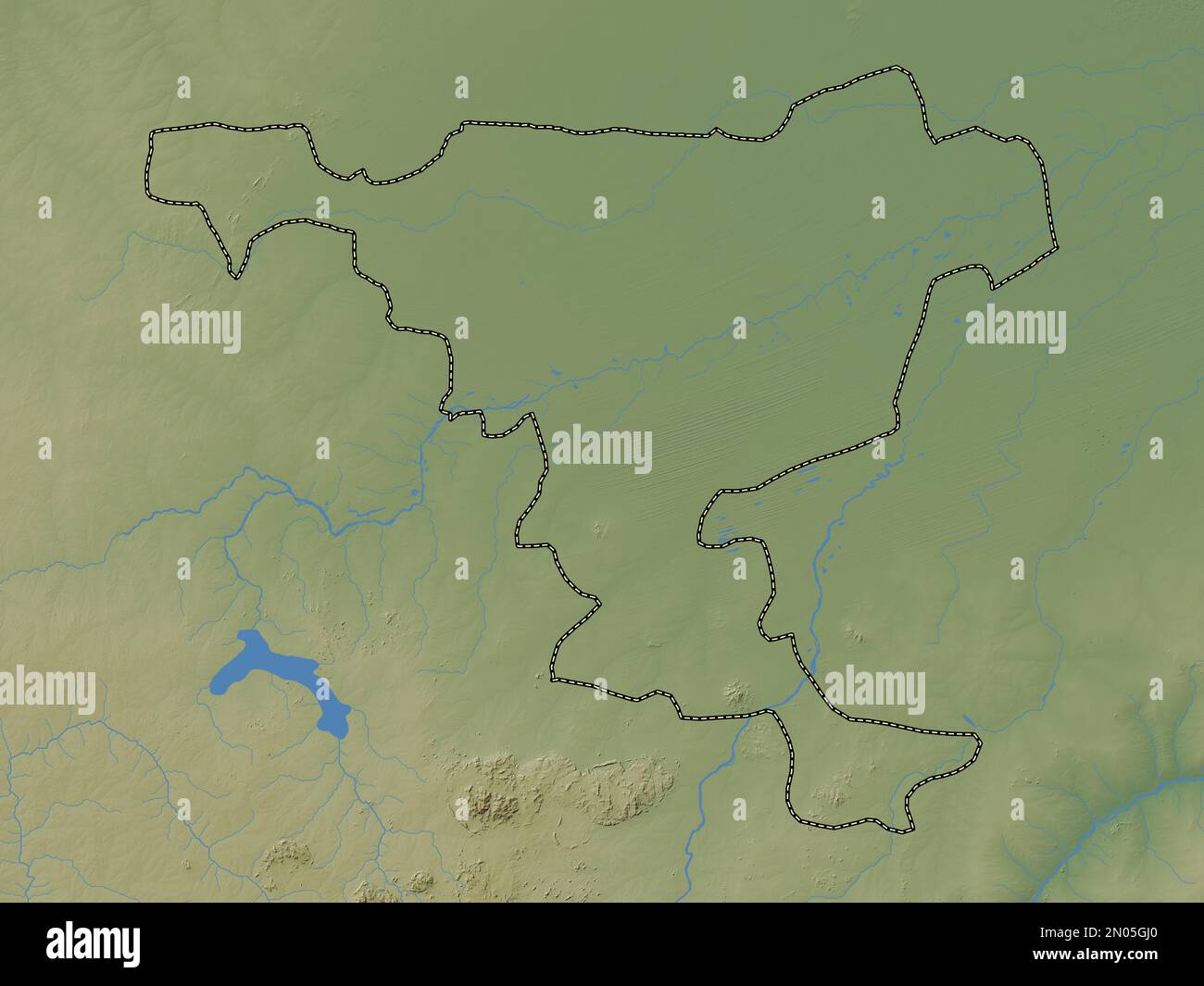 Jigawa, state of Nigeria. Colored elevation map with lakes and rivers ...