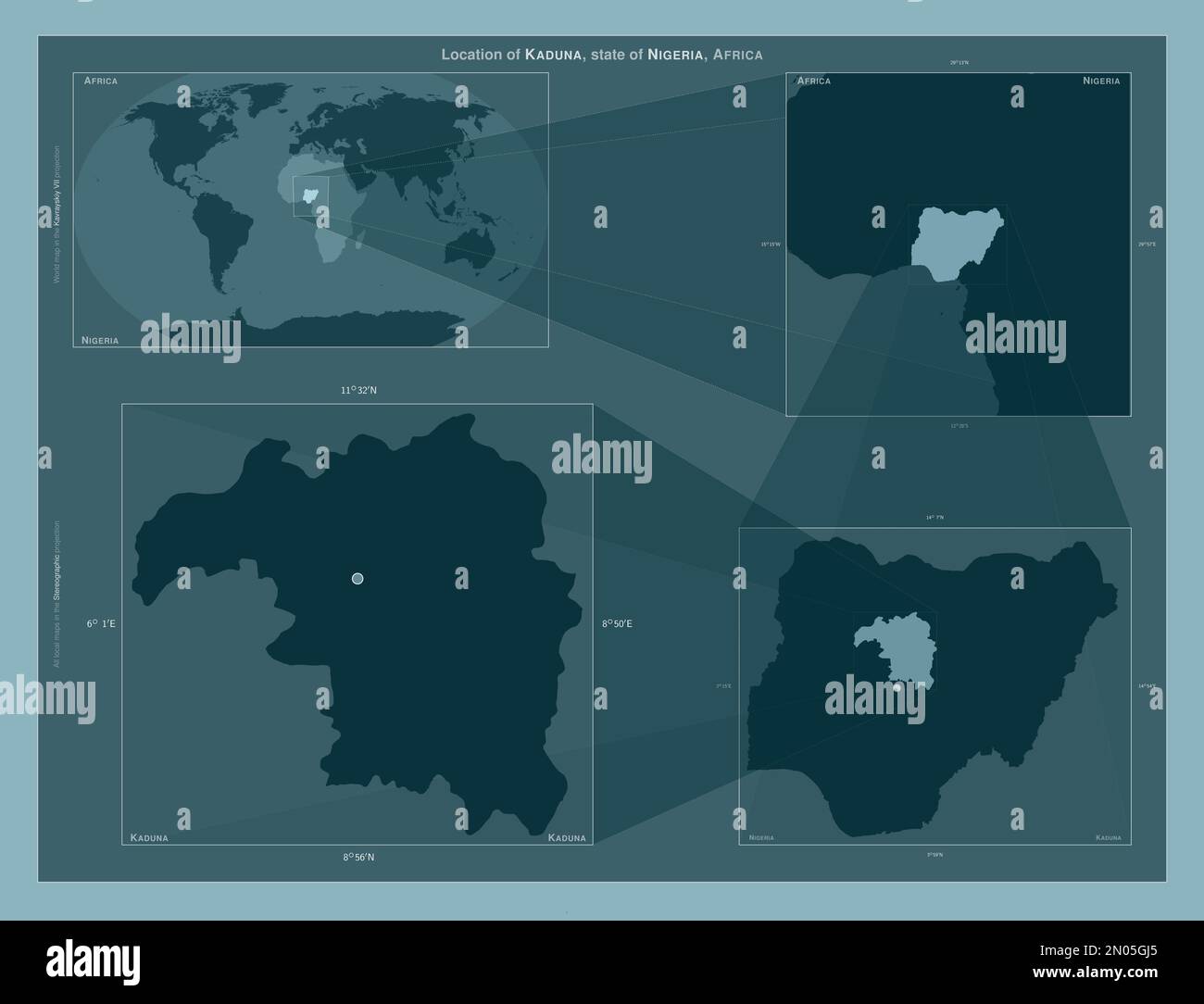 Kaduna, state of Nigeria. Diagram showing the location of the region on ...