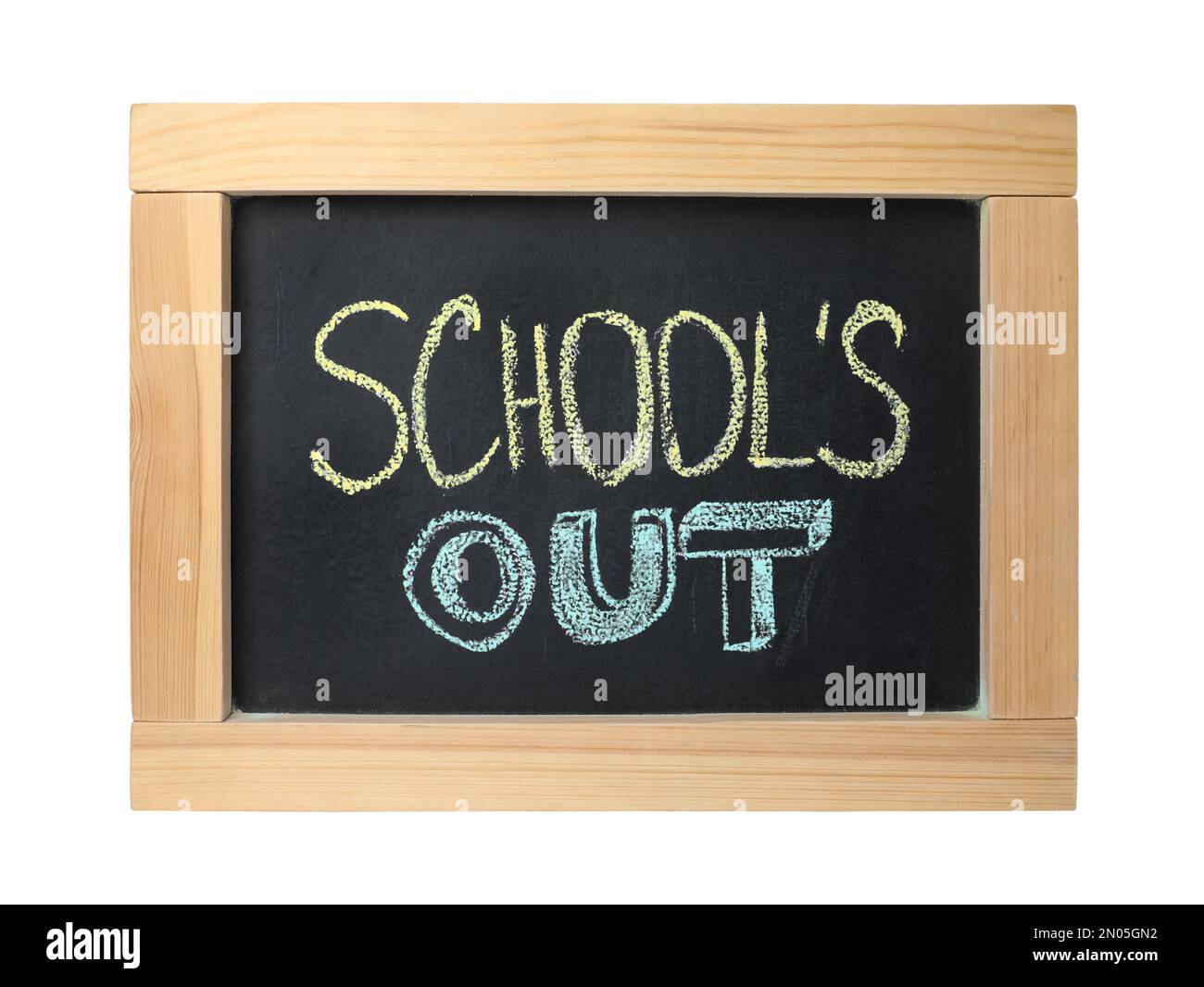Chalkboard with text School's Out isolated on white. Summer holidays ...