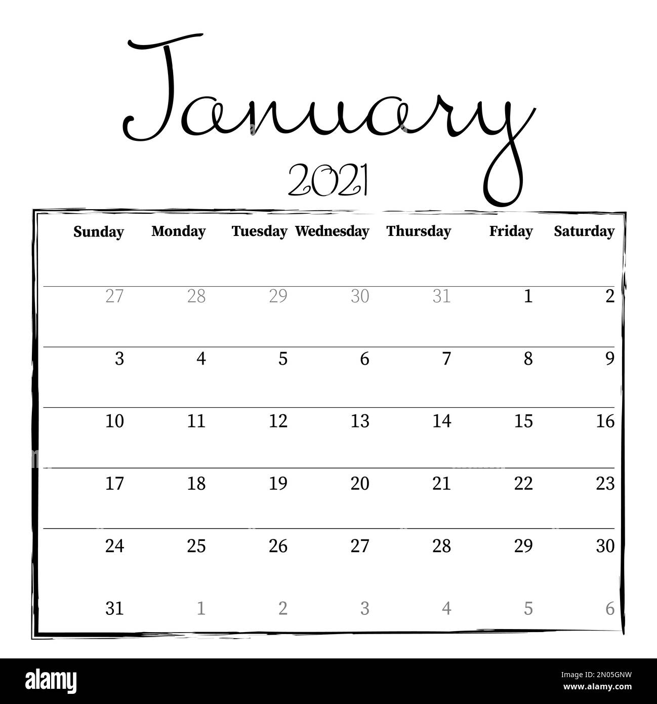 2021 January calendar design on white background Stock Photo - Alamy