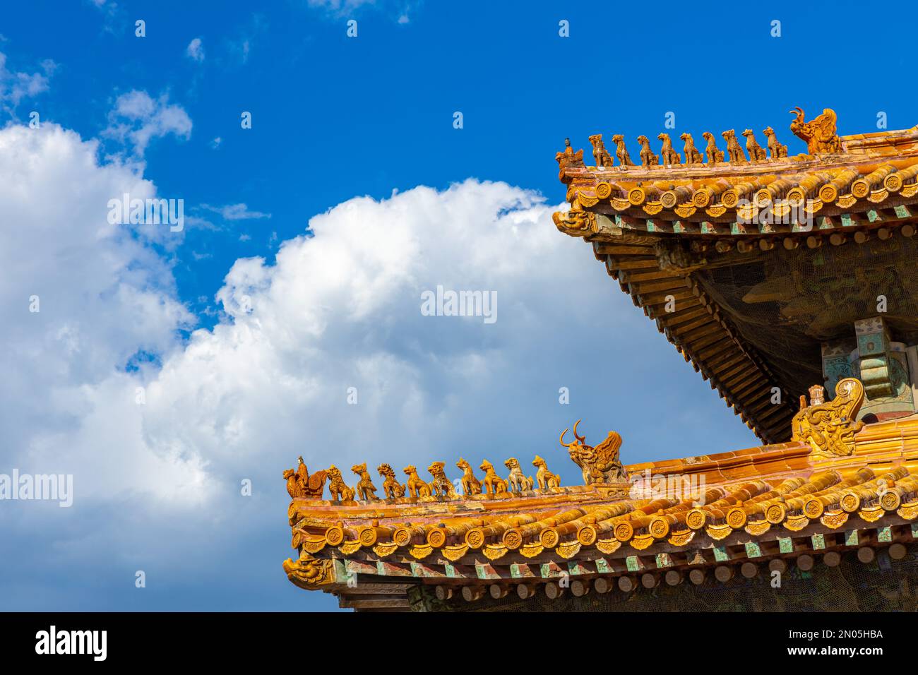 The roof of Beijing the imperial palace god beast with glazed tiles ...