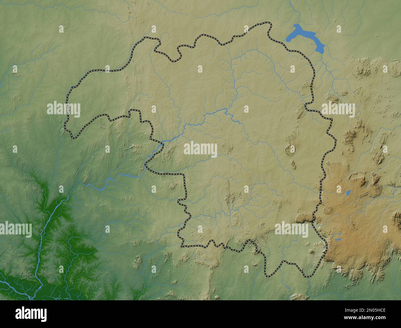 Kaduna, state of Nigeria. Colored elevation map with lakes and rivers ...