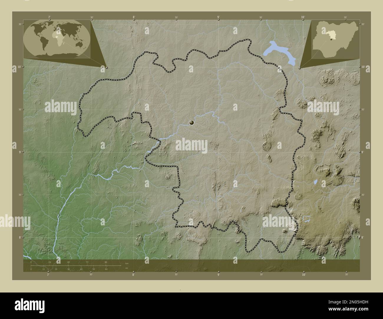 Kaduna, state of Nigeria. Elevation map colored in wiki style with ...