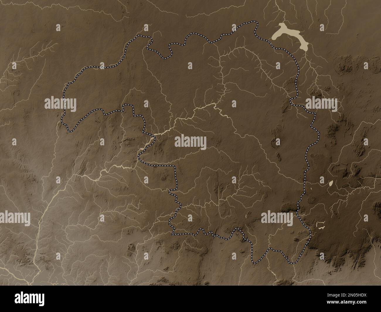 Kaduna, state of Nigeria. Elevation map colored in sepia tones with ...