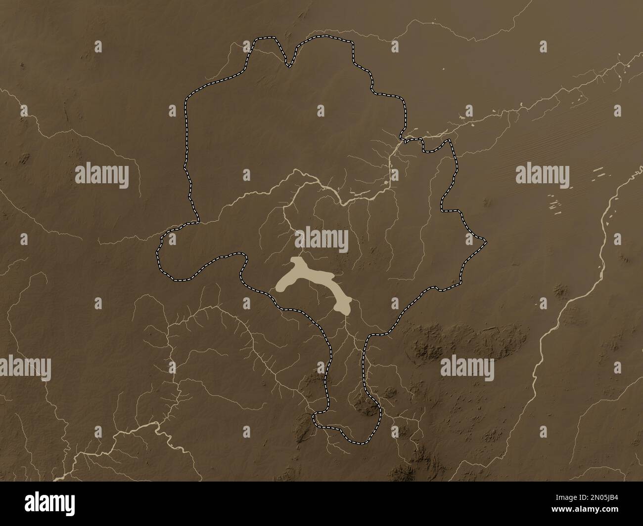 Kano, state of Nigeria. Elevation map colored in sepia tones with lakes ...