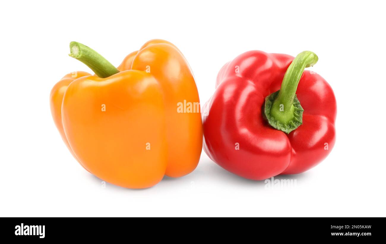 Fresh ripe bell peppers on white background Stock Photo - Alamy