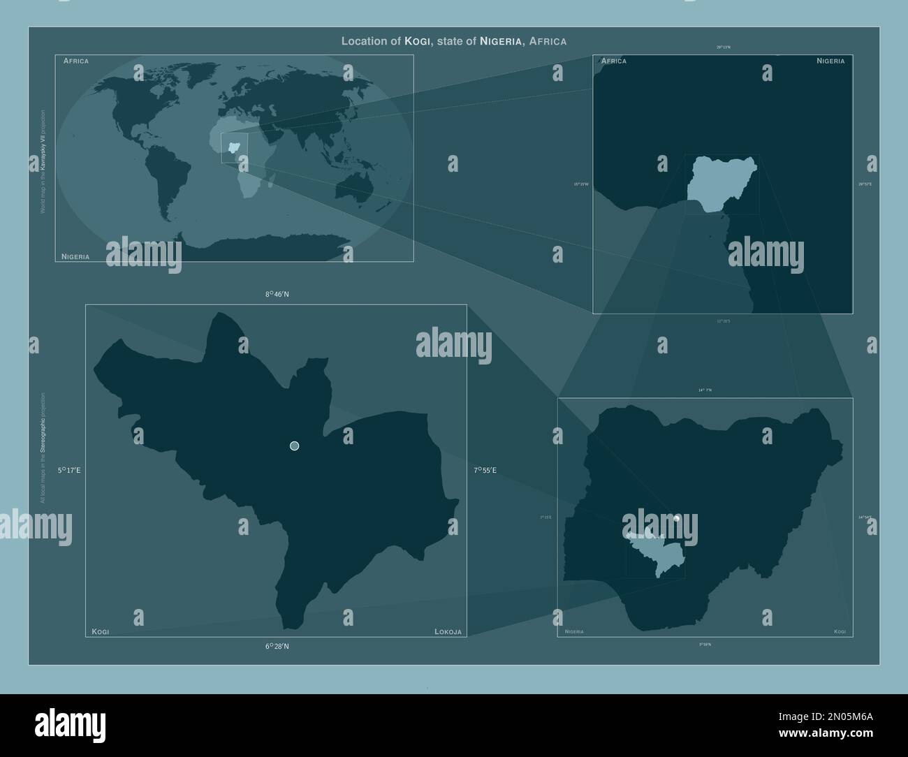 Kogi, state of Nigeria. Diagram showing the location of the region on ...