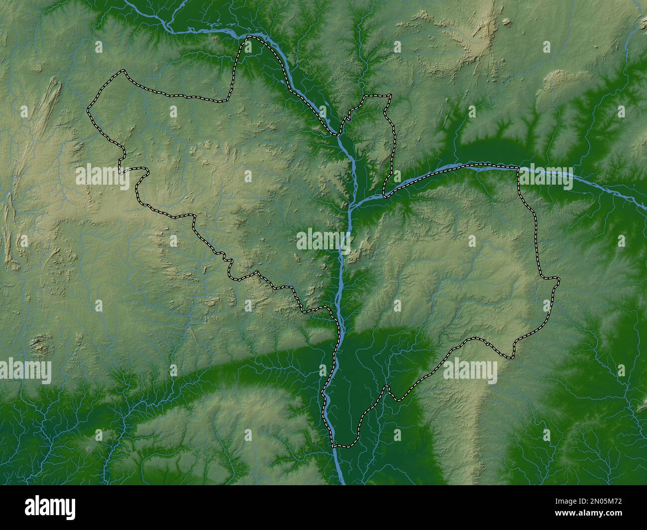 Kogi, state of Nigeria. Colored elevation map with lakes and rivers ...