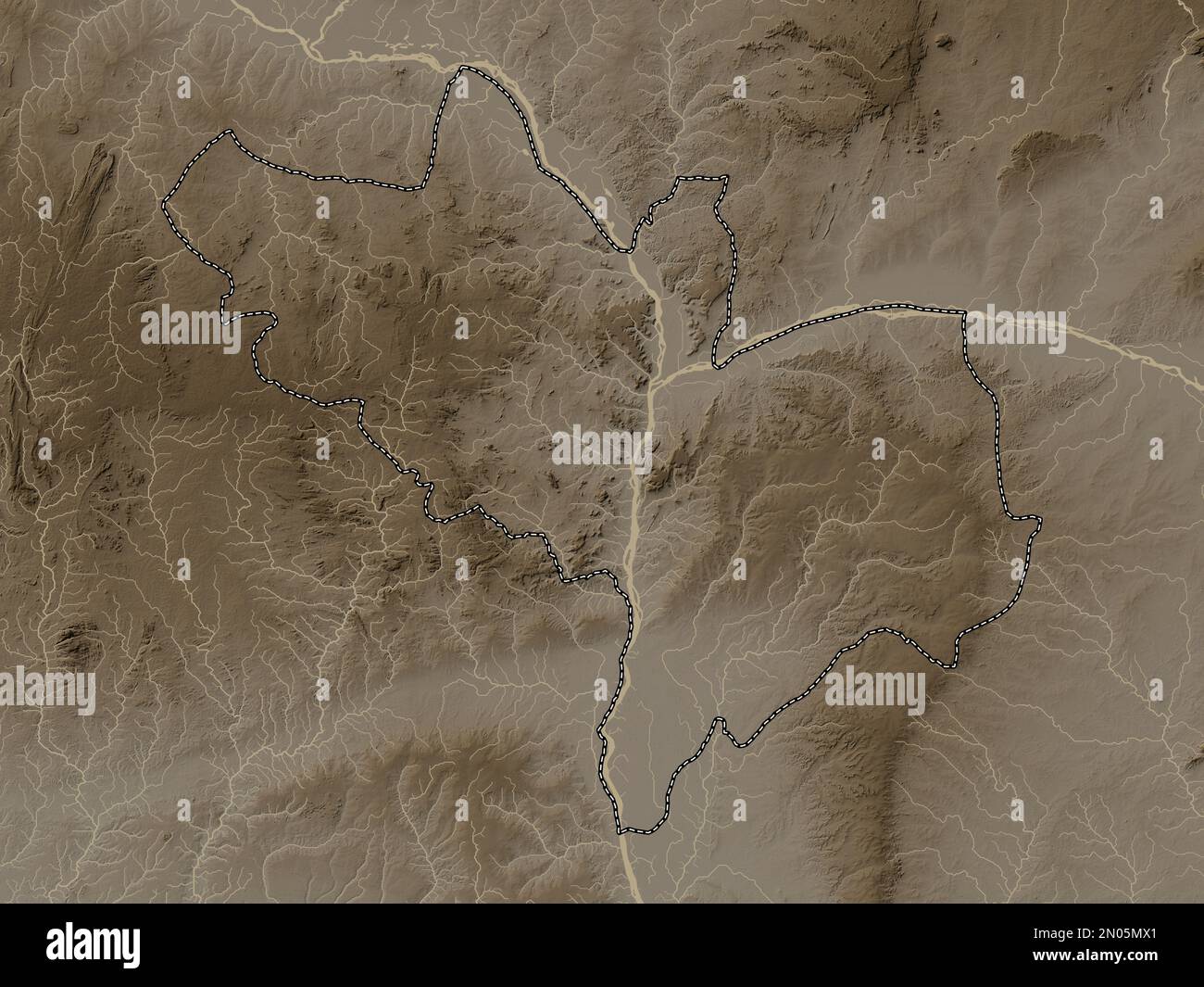 Kogi, state of Nigeria. Elevation map colored in sepia tones with lakes ...