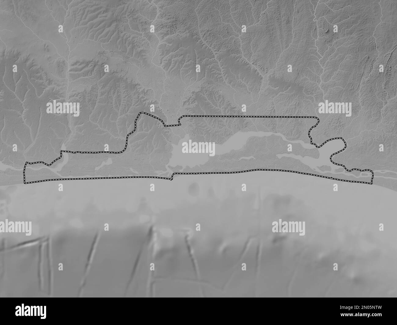 Lagos, state of Nigeria. Grayscale elevation map with lakes and rivers ...