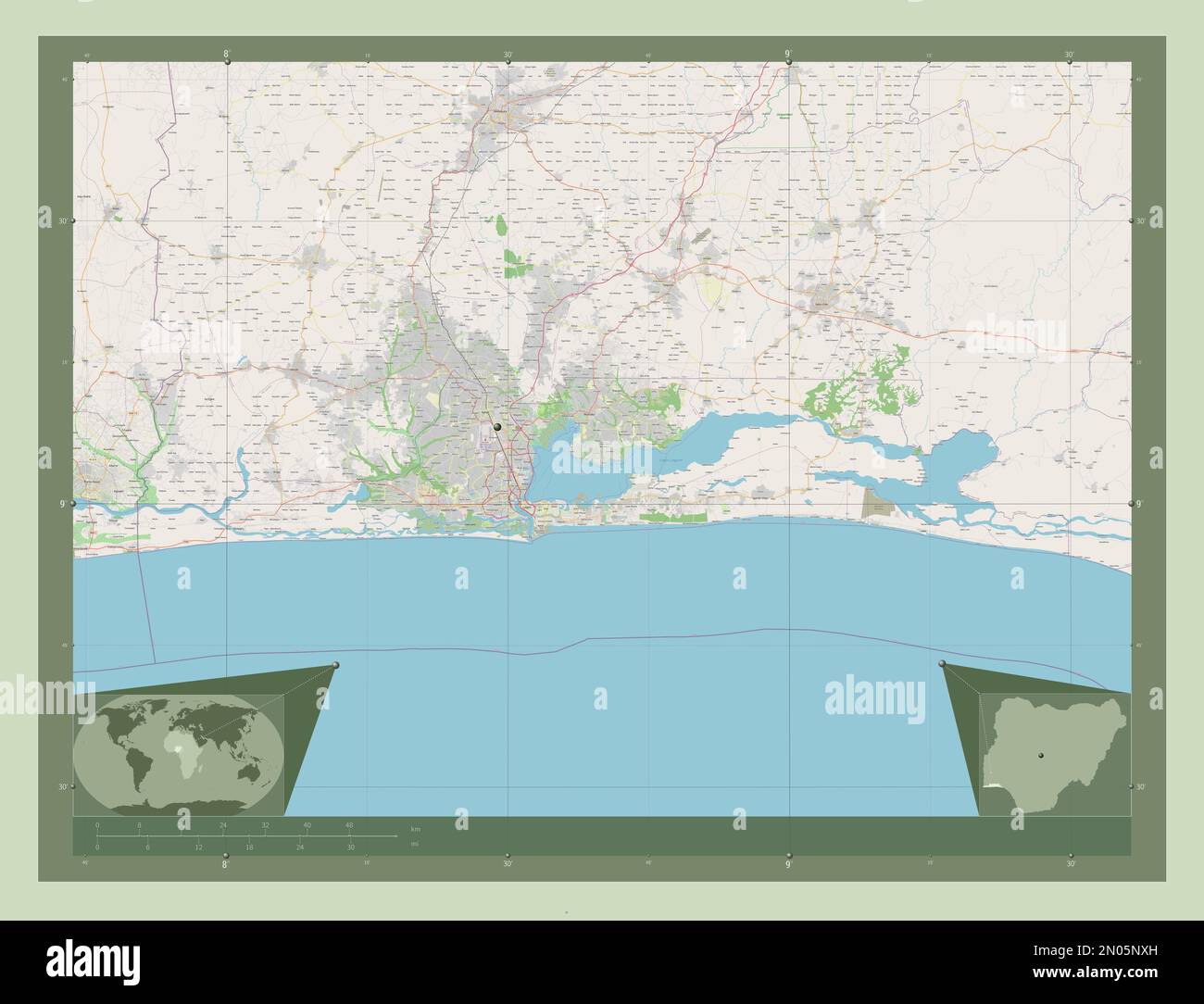 Lagos, state of Nigeria. Open Street Map. Corner auxiliary location ...