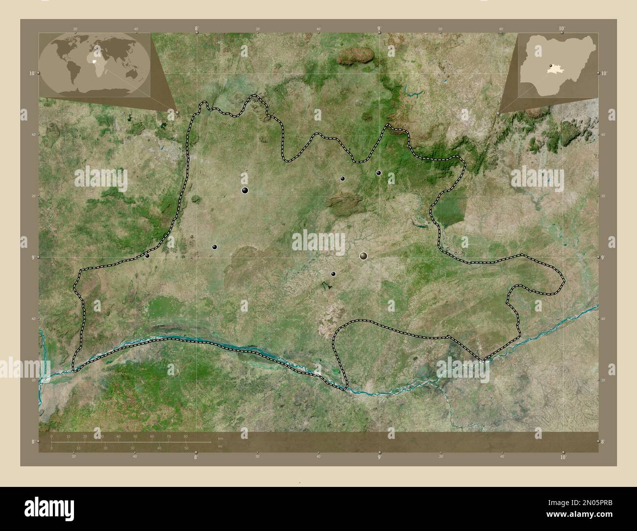 Nassarawa, state of Nigeria. High resolution satellite map. Locations ...