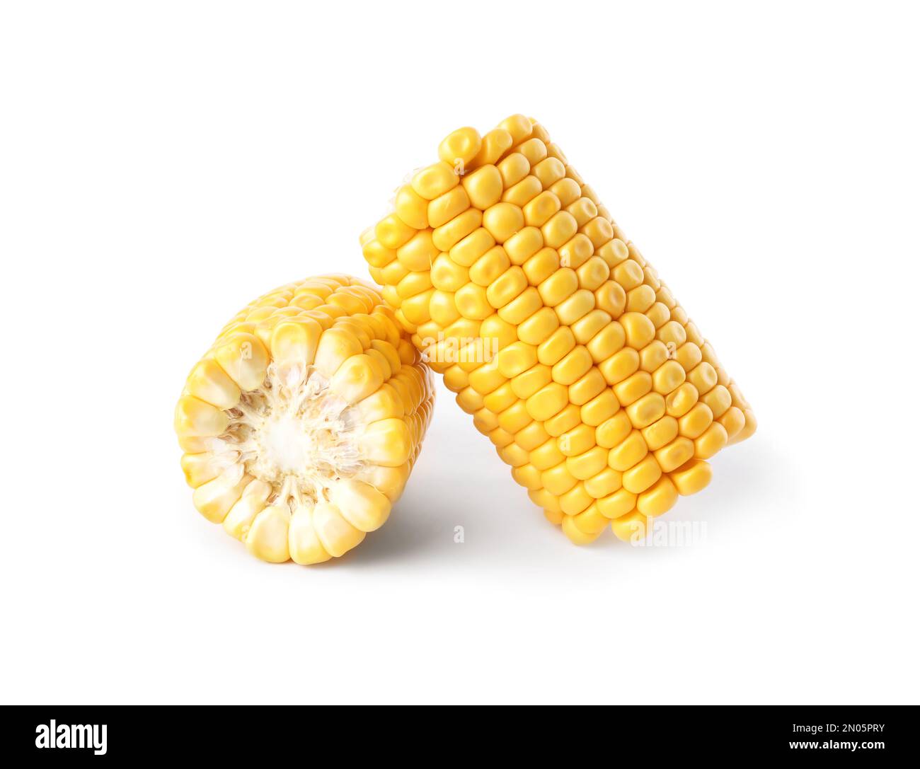 Pieces of ripe raw corn cob on white background Stock Photo - Alamy