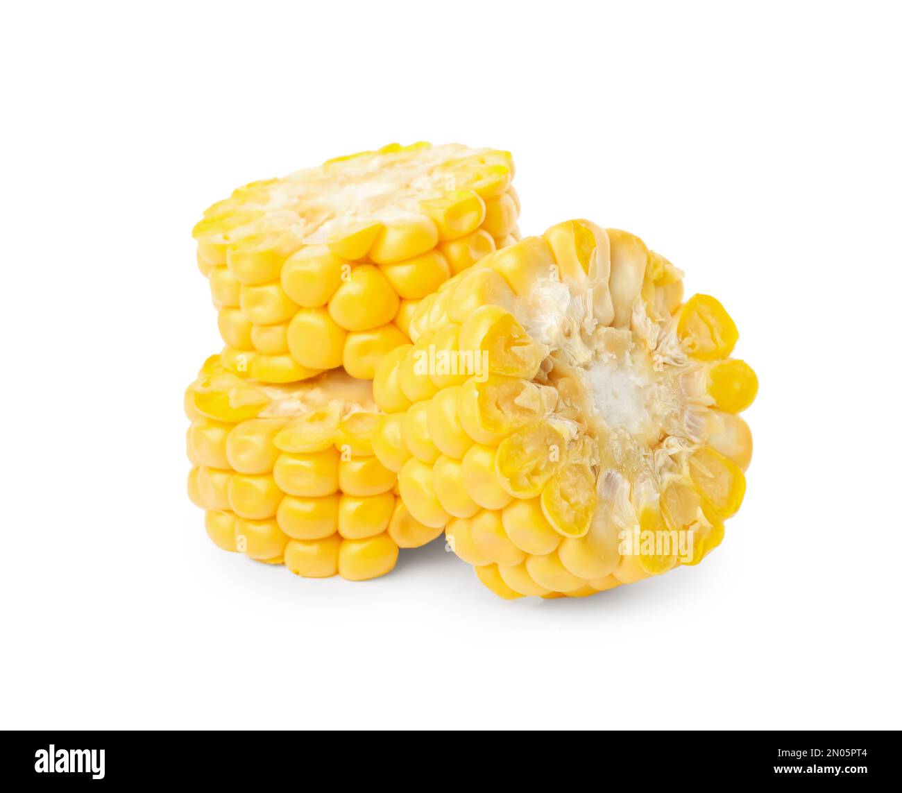 Pieces of ripe raw corn cob on white background Stock Photo - Alamy