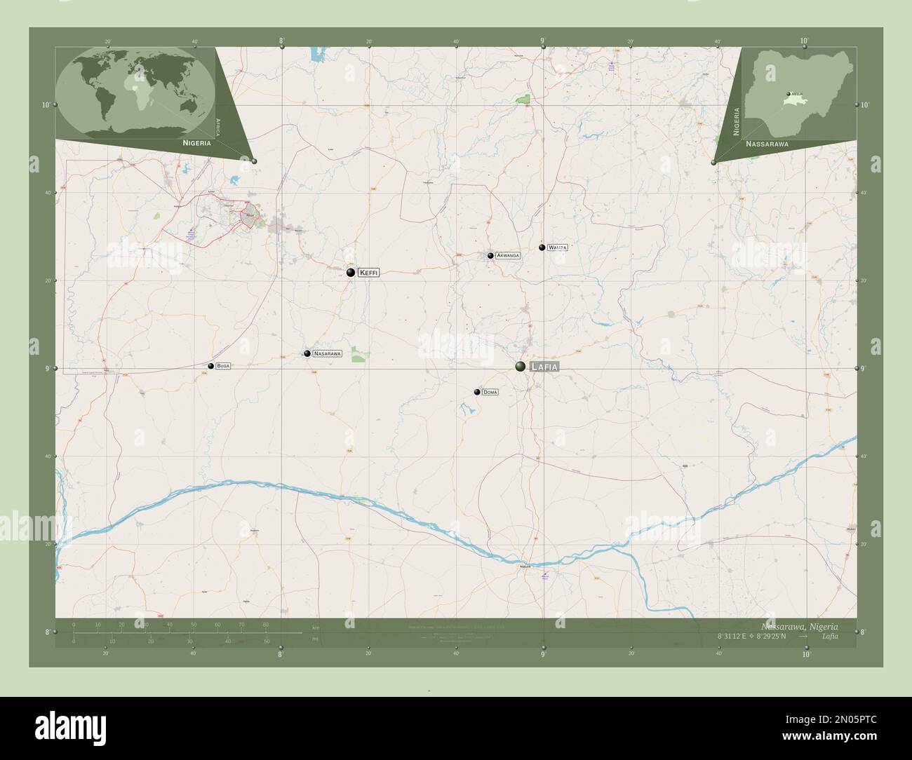 Nassarawa, state of Nigeria. Open Street Map. Locations and names of ...