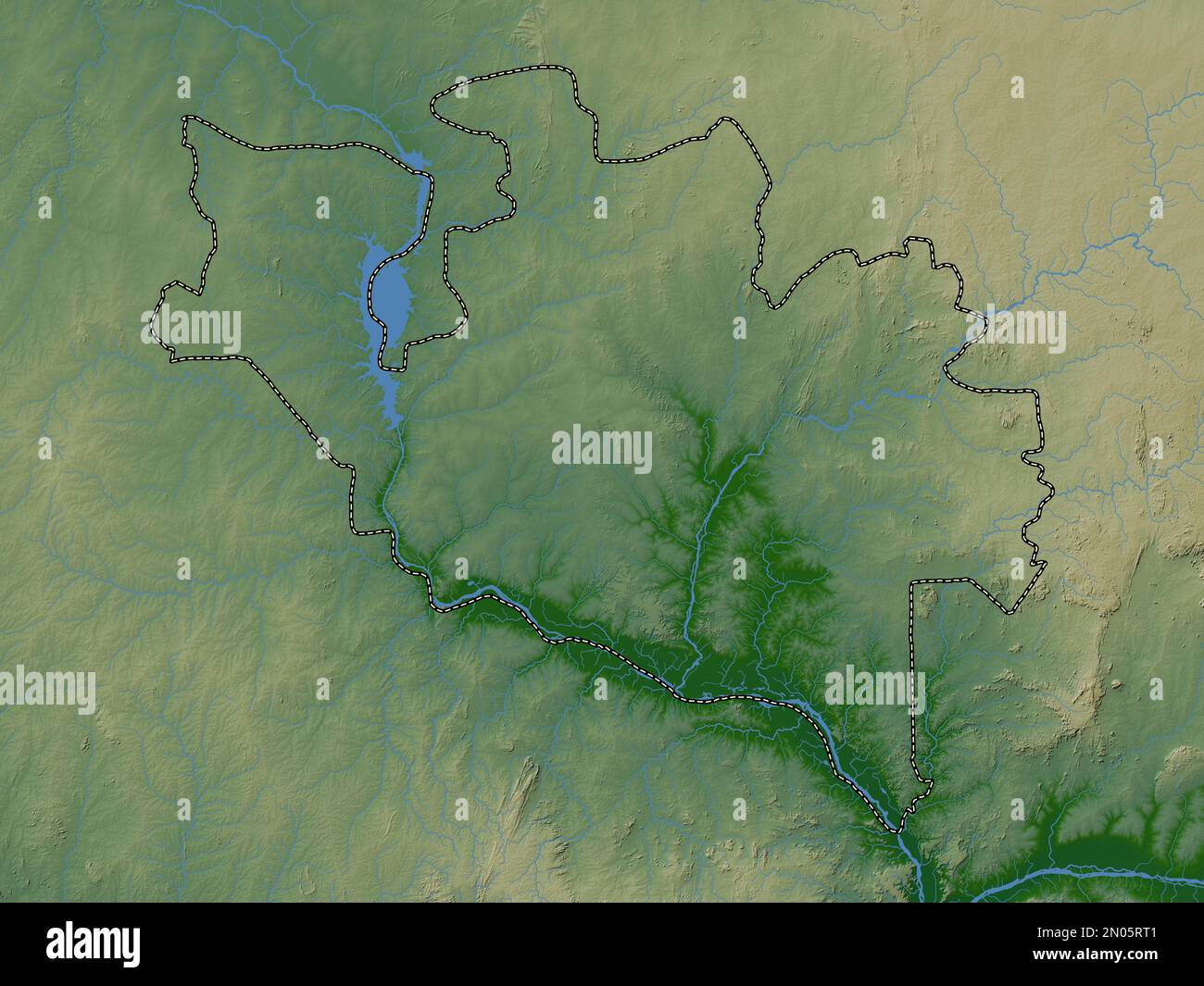 Niger, state of Nigeria. Colored elevation map with lakes and rivers ...