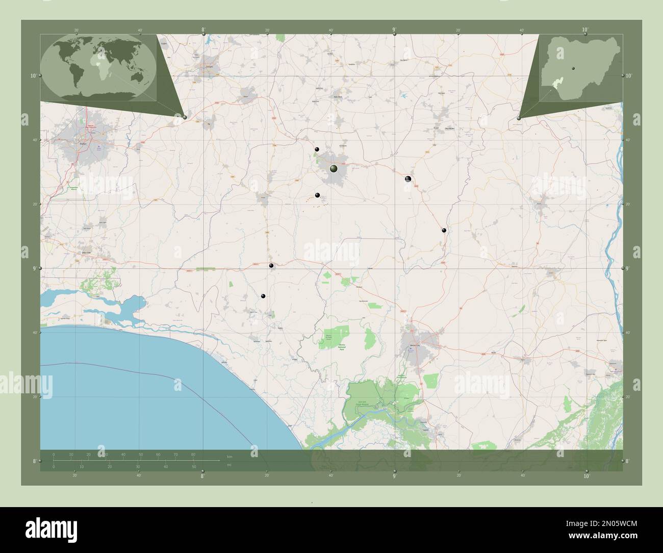 Ondo, state of Nigeria. Open Street Map. Locations of major cities of ...