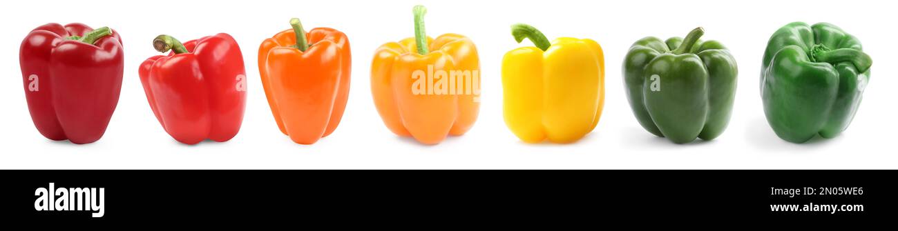 Set of different bell peppers on white background. Banner design Stock ...