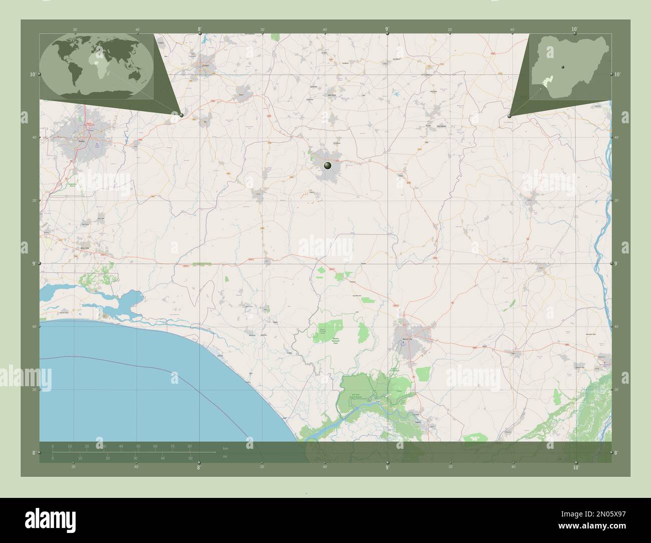 Ondo, state of Nigeria. Open Street Map. Corner auxiliary location maps ...