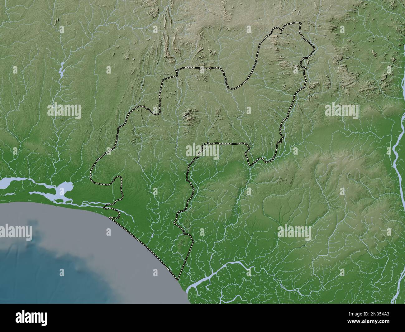 Ondo, state of Nigeria. Elevation map colored in wiki style with lakes ...
