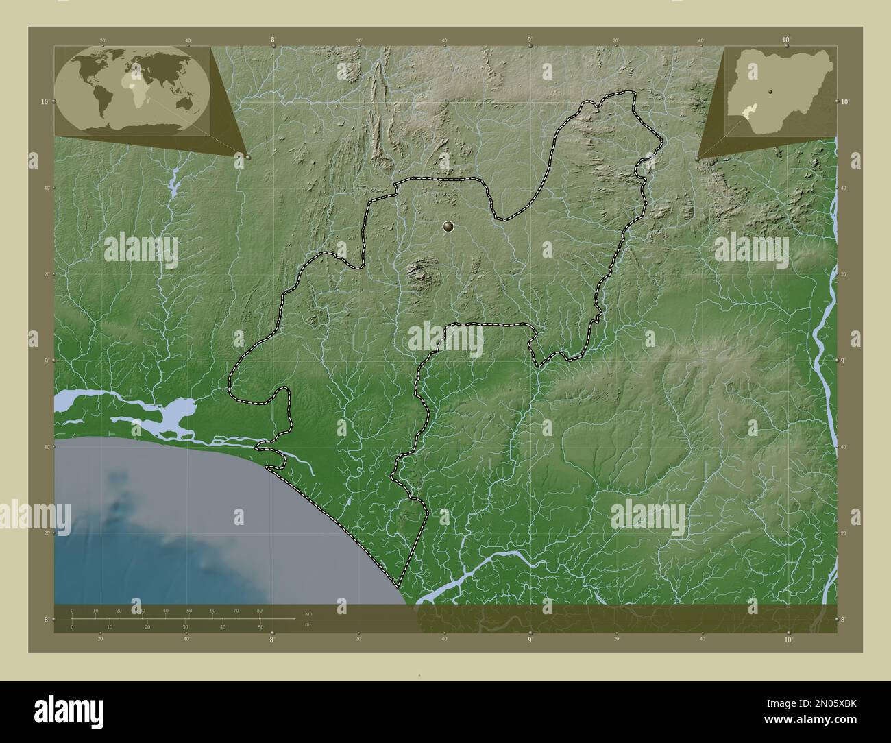 Ondo, state of Nigeria. Elevation map colored in wiki style with lakes ...