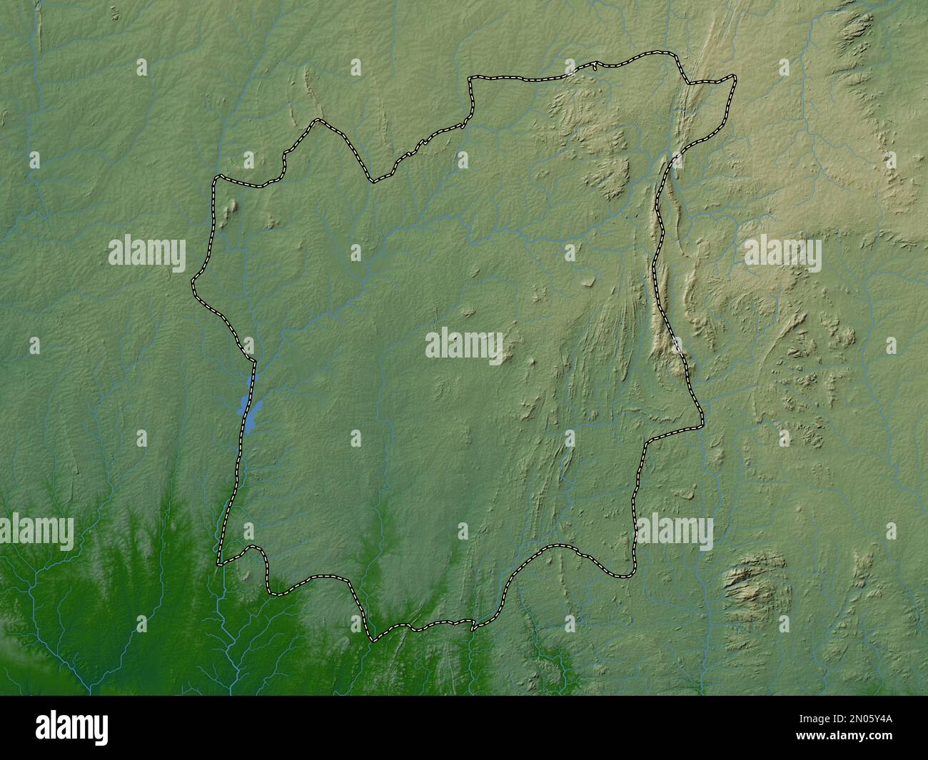 Osun, state of Nigeria. Colored elevation map with lakes and rivers ...