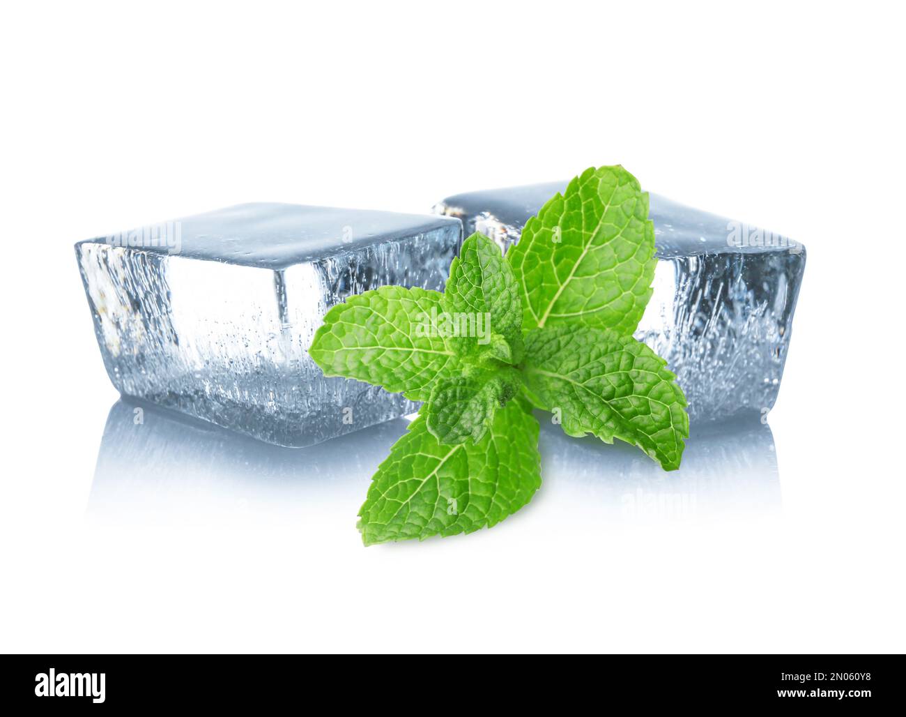 Ice cubes and green mint leaves on white background Stock Photo - Alamy