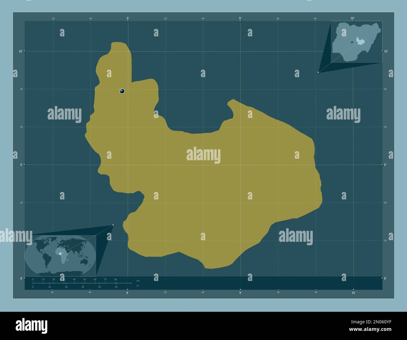 Plateau, state of Nigeria. Solid color shape. Corner auxiliary location ...