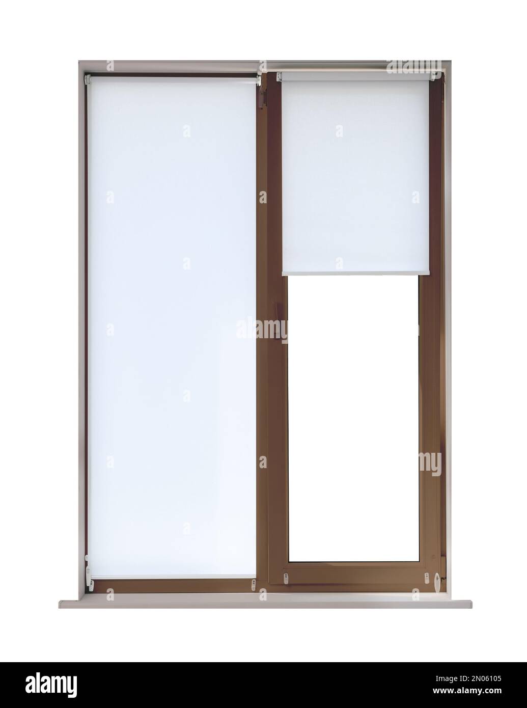 Modern plastic window with brown frame on white background Stock Photo ...