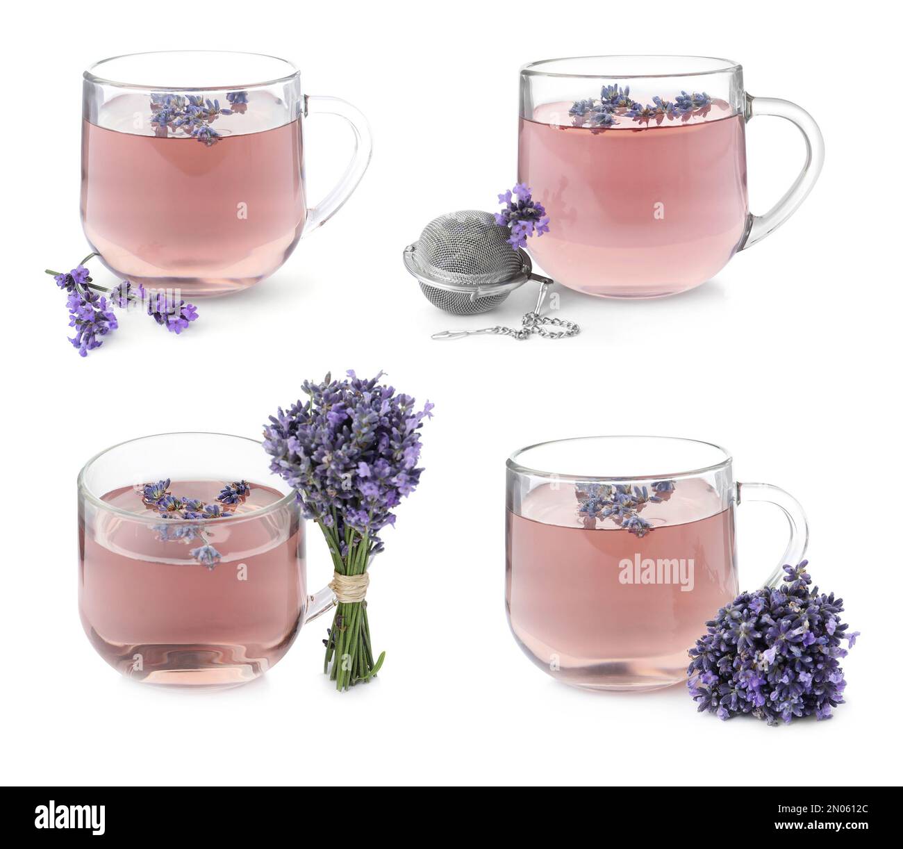 Set with lavender tea on white background Stock Photo - Alamy