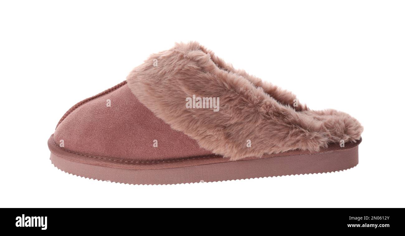 Single stylish soft slipper on white background Stock Photo - Alamy