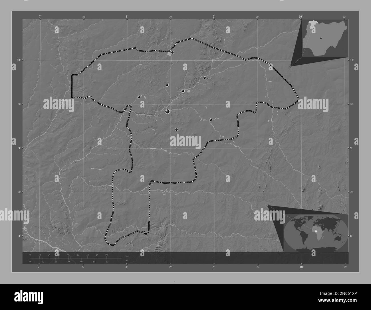 Sokoto, state of Nigeria. Bilevel elevation map with lakes and rivers ...