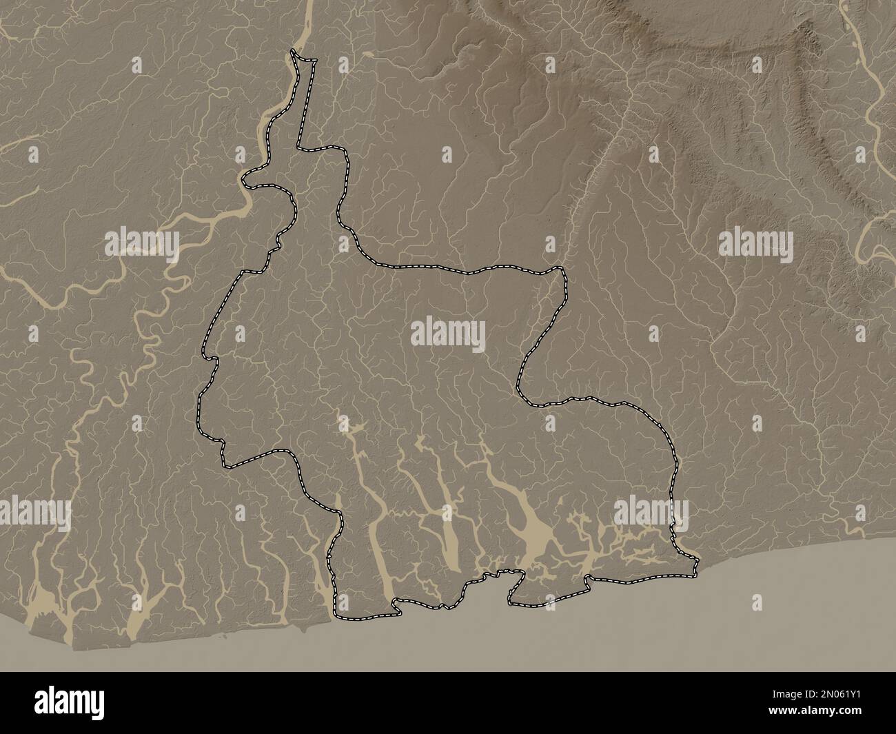 Rivers, state of Nigeria. Elevation map colored in sepia tones with ...