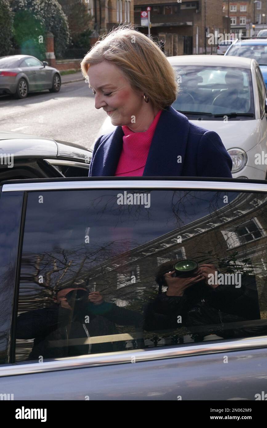Former prime minister Liz Truss leaves her house in south-east London ...