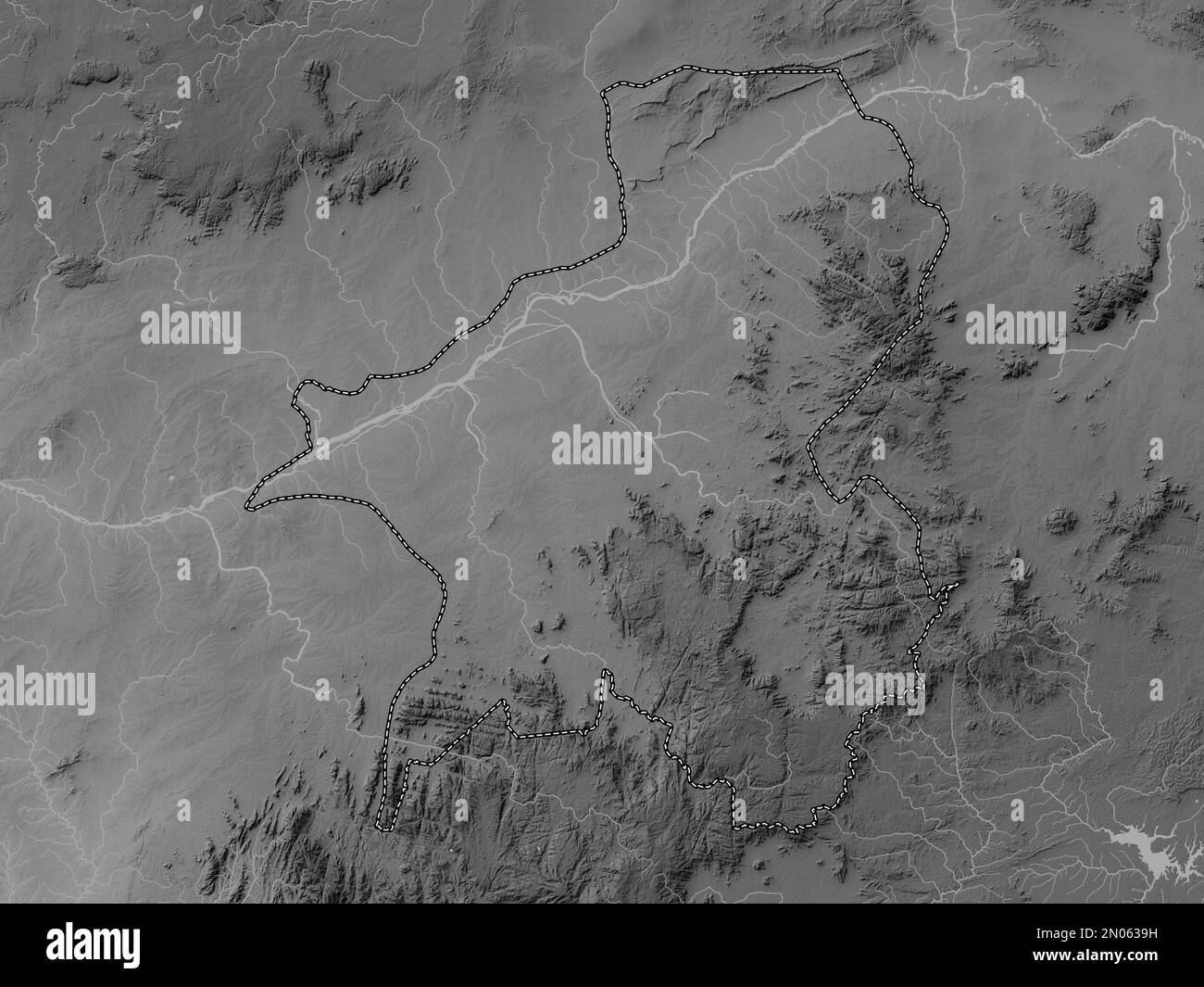 Taraba, state of Nigeria. Grayscale elevation map with lakes and rivers ...