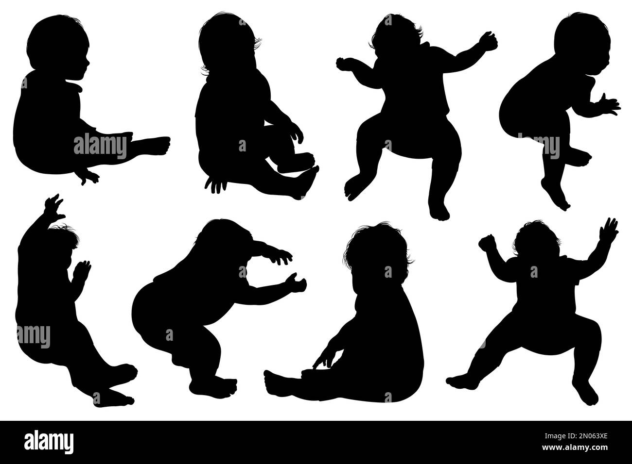 Collection of baby silhouettes isolated on white Stock Photo - Alamy