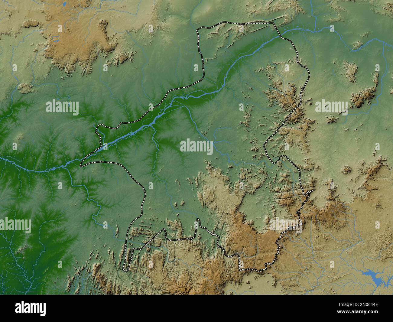 Taraba, state of Nigeria. Colored elevation map with lakes and rivers ...