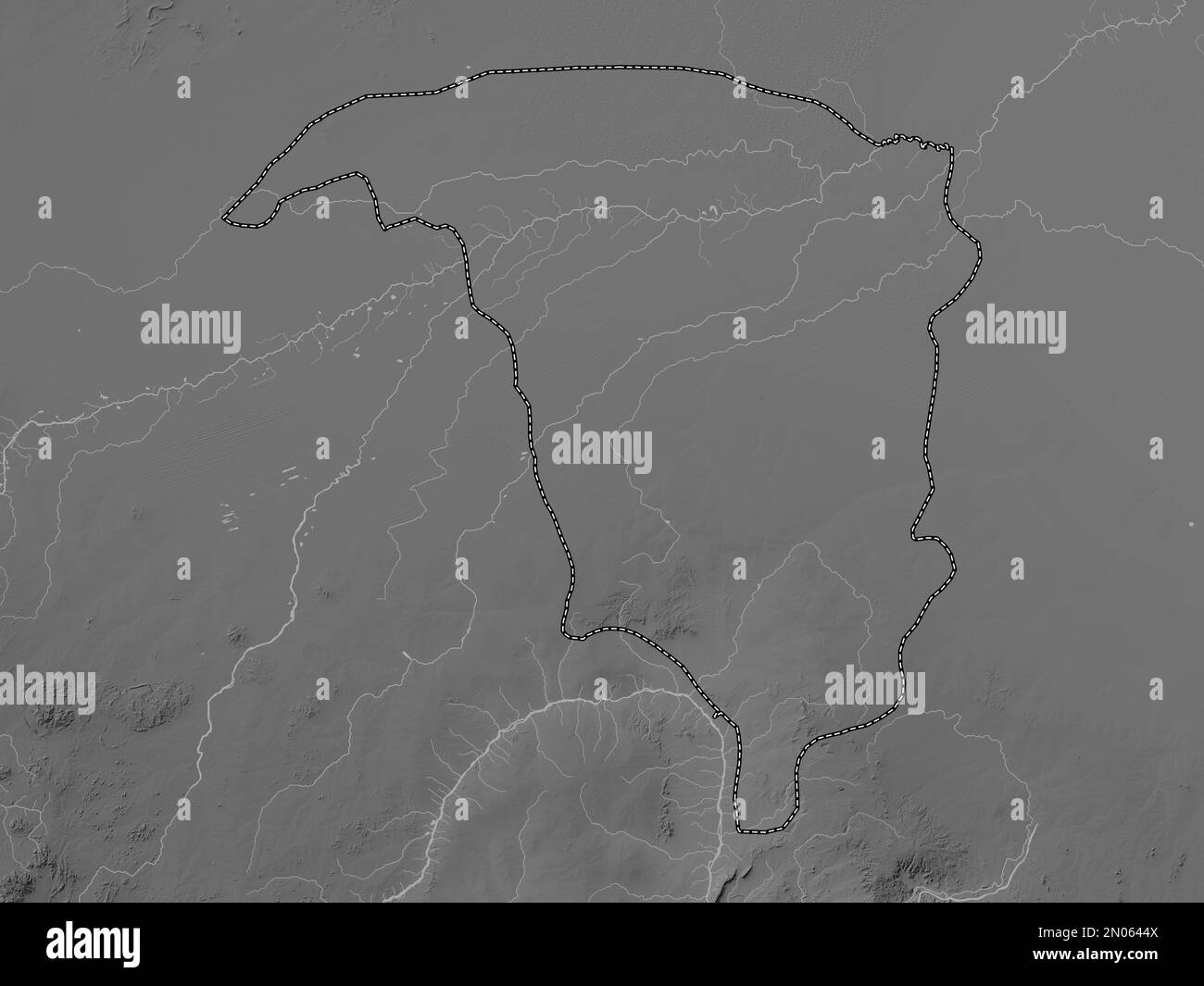 Yobe, state of Nigeria. Grayscale elevation map with lakes and rivers ...