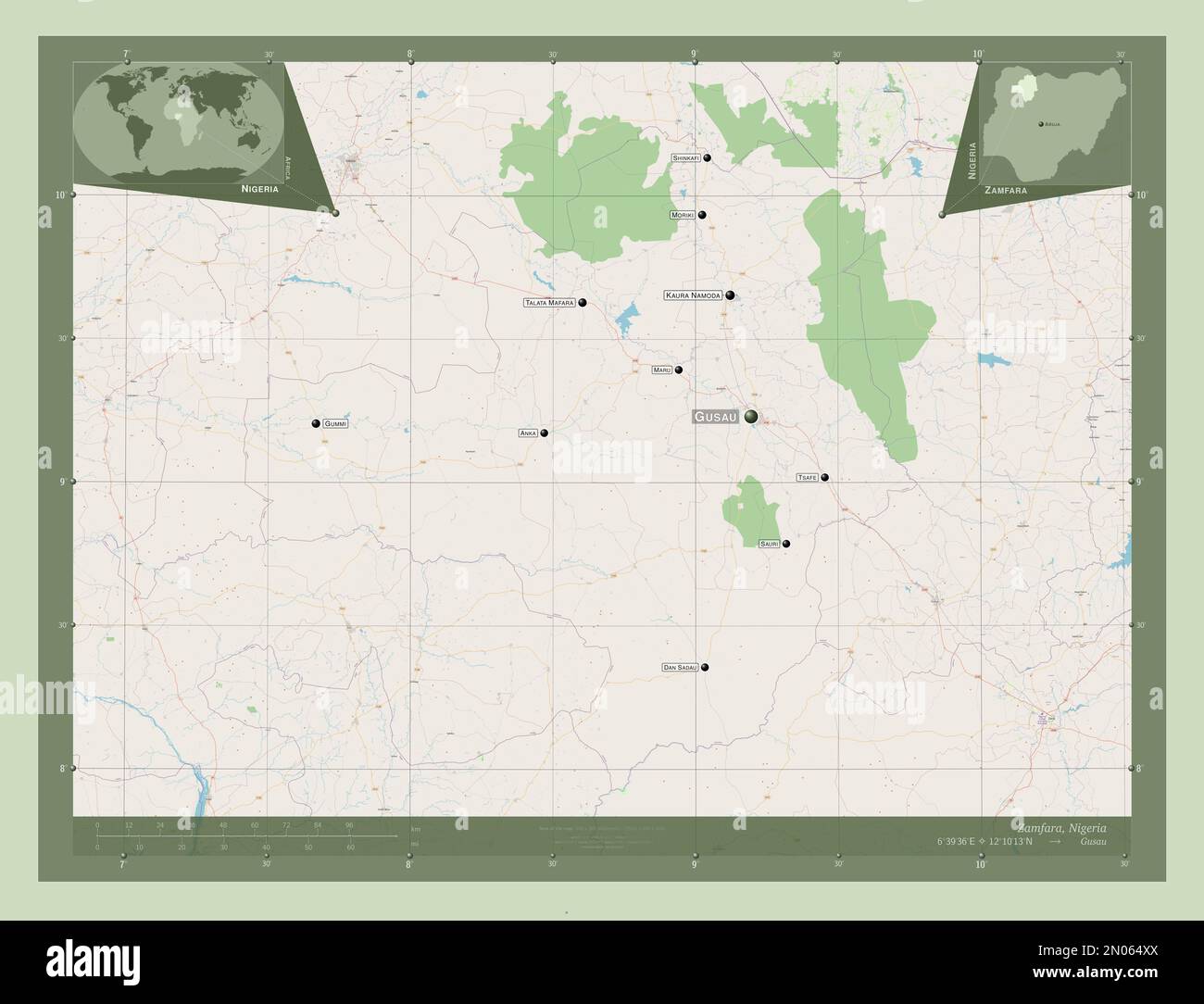 Zamfara, state of Nigeria. Open Street Map. Locations and names of ...