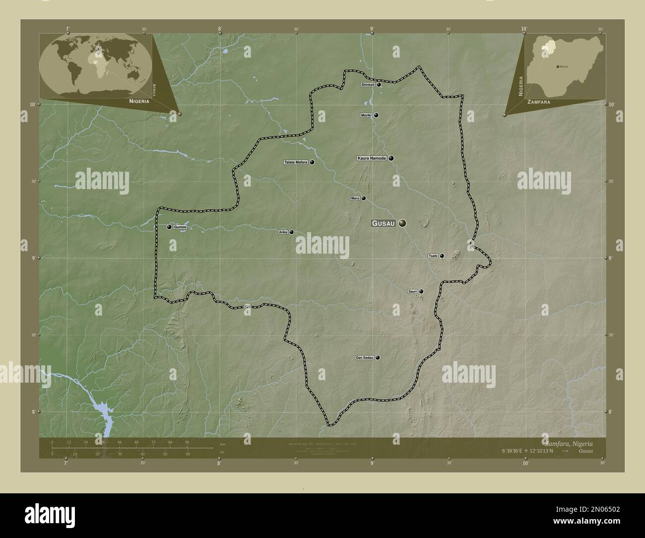 Zamfara, state of Nigeria. Elevation map colored in wiki style with ...