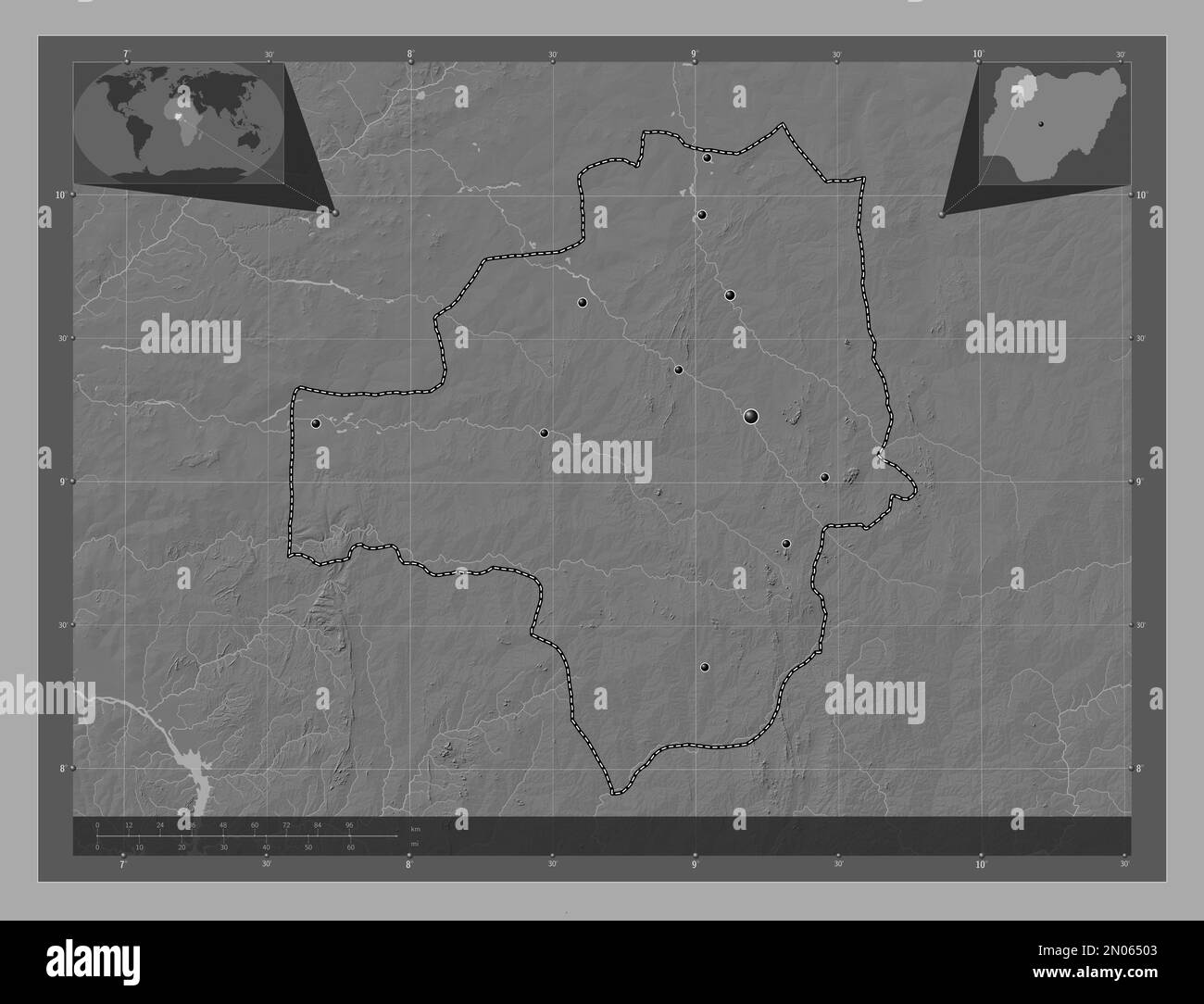 Zamfara, state of Nigeria. Bilevel elevation map with lakes and rivers ...