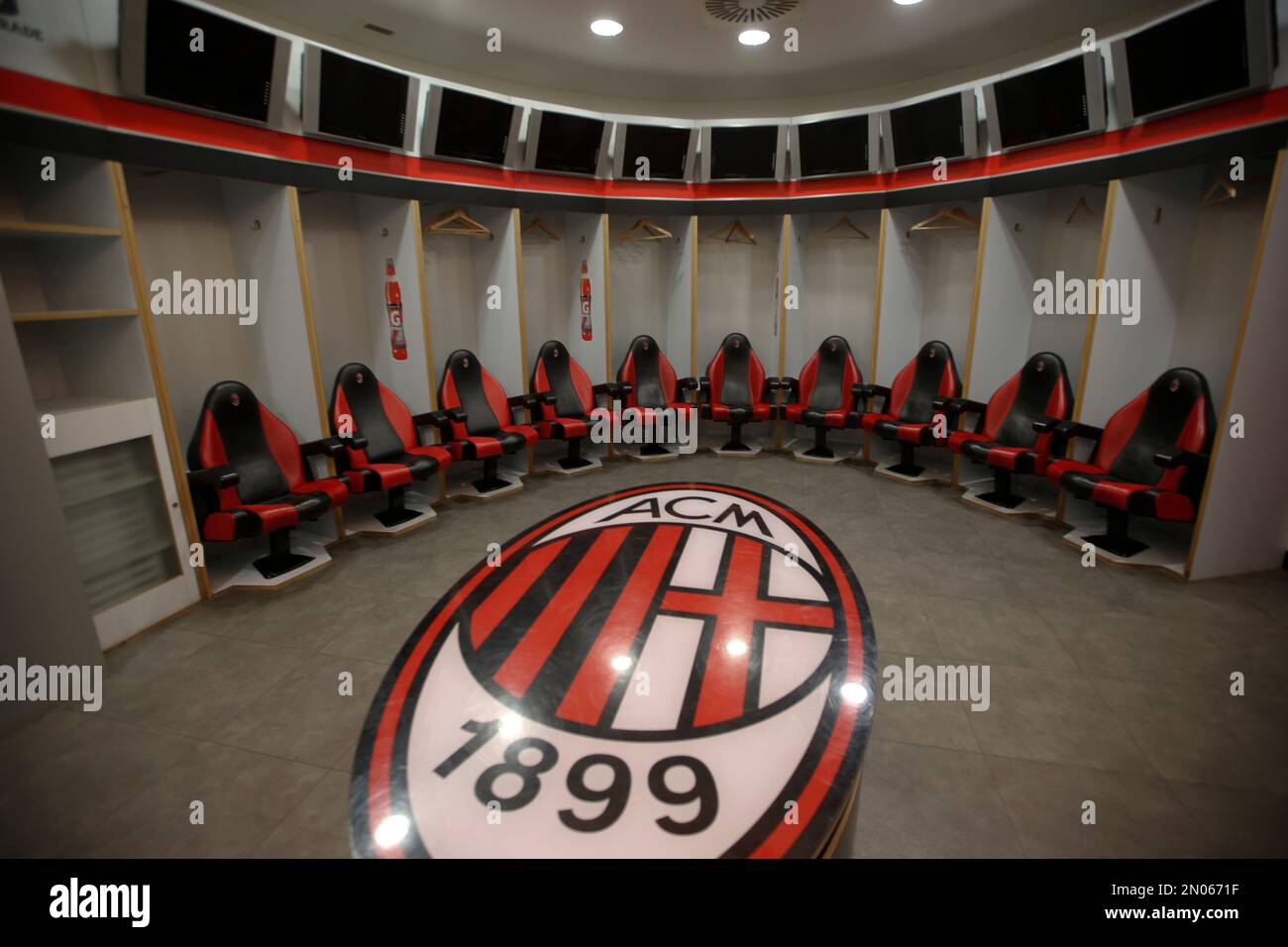 A view of part of the AC Milan locker room at the San Siro stadium in ...