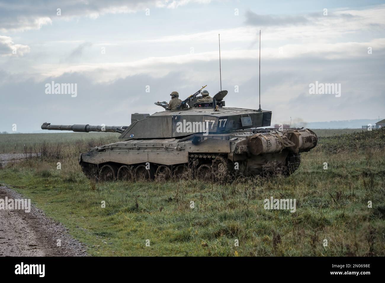 The British army FV4034 Challenger 2 ii main battle tank on a military combat exercise ...