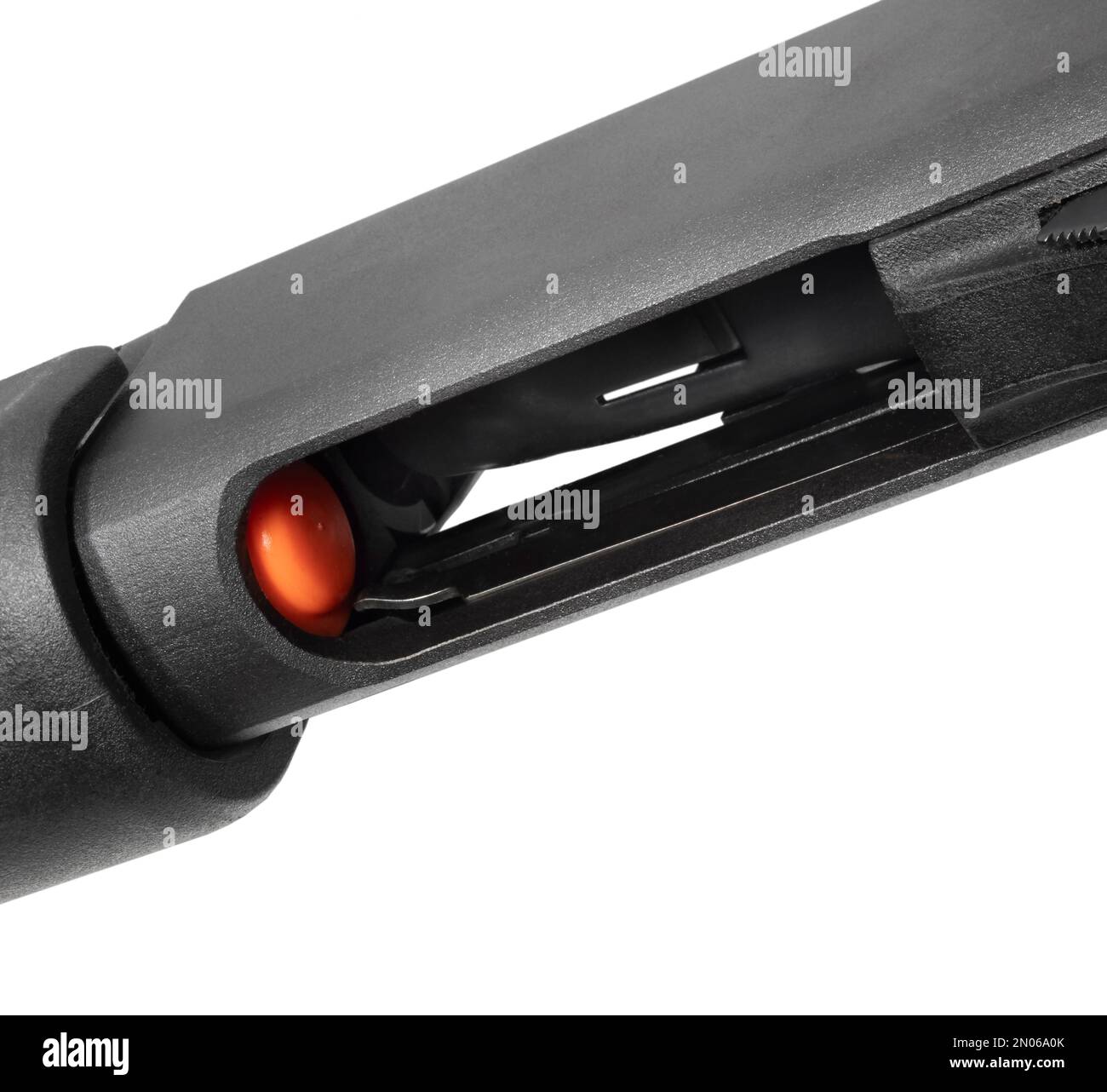 Empty shotgun magazine and chamber on a white background Stock Photo ...