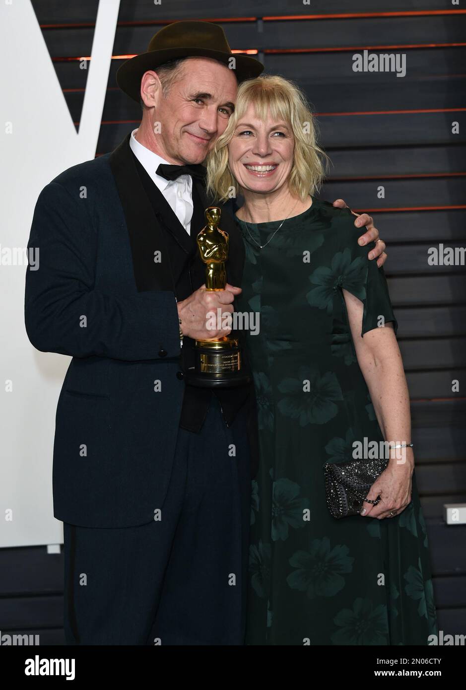 Claire van Kampen, left, and Mark Rylance arrives at the Vanity Fair ...