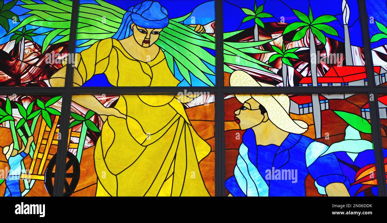 Leaded stained glass window with traditional illustration, Trinidad ...