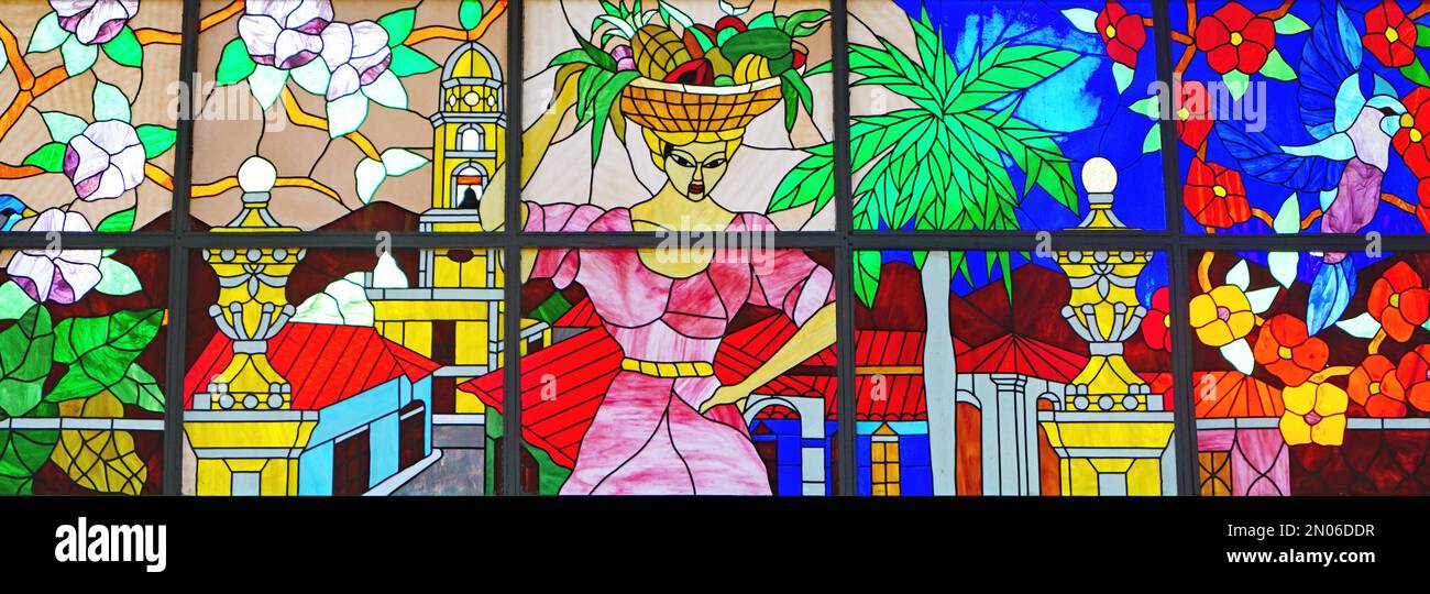 Leaded stained glass window with traditional illustration, Trinidad ...
