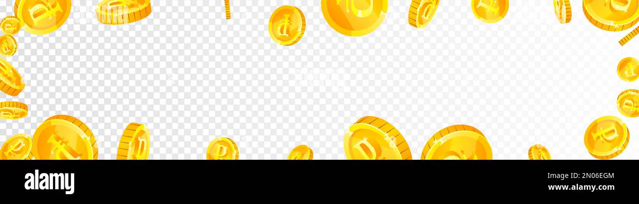 Russian ruble coins falling. Scattered gold RUB coins. Russia money ...