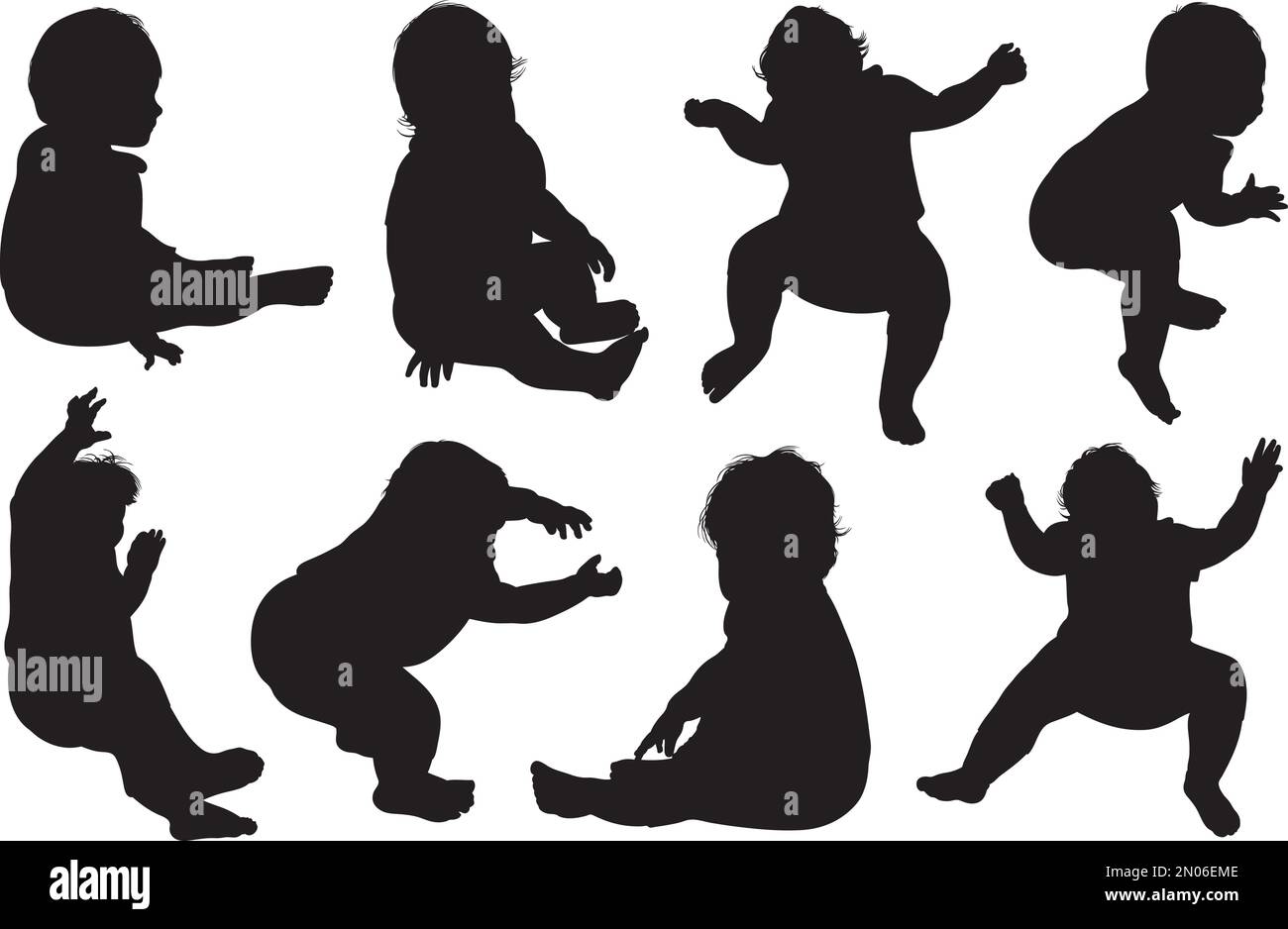Collection of baby silhouettes isolated on white Stock Vector Image ...