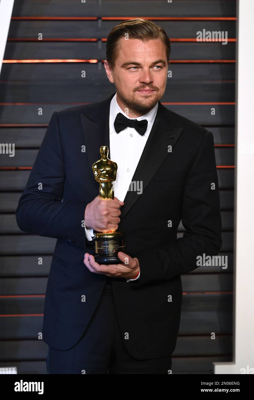 Leonardo DiCaprio arrives at the Vanity Fair Oscar Party on Sunday, Feb ...
